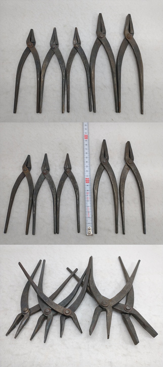 【やや傷や汚れあり】鉄製 ヤットコ 5本セット（大2本 小3本） つかみ箸 古道具 レトロ アンティーク 板金工具 (22_50909_20)の落札情報詳細 - ヤフオク落札価格検索 オークフリー